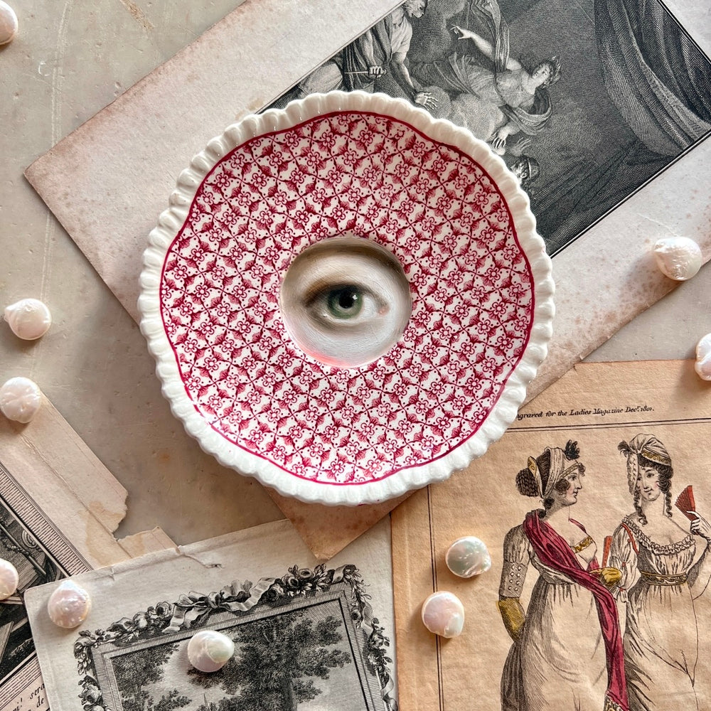 No. 3104 Lover's Eye Painting on an English Red & White Plate